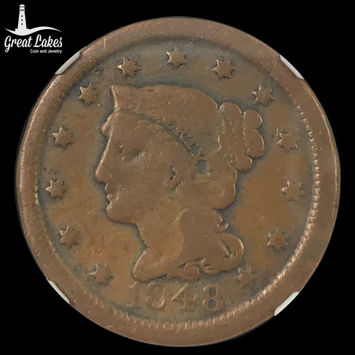 1848 Braided Hair Large Cent (F) - Great Lakes Coin