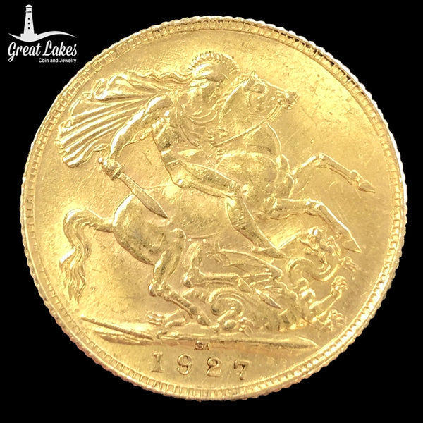 1927 South African King George Gold Sovereign (AU) - Great Lakes Coin