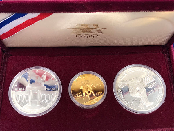 1983-84 Olympic Three Coin Commemorative Proof Set (With Box & CoA ...