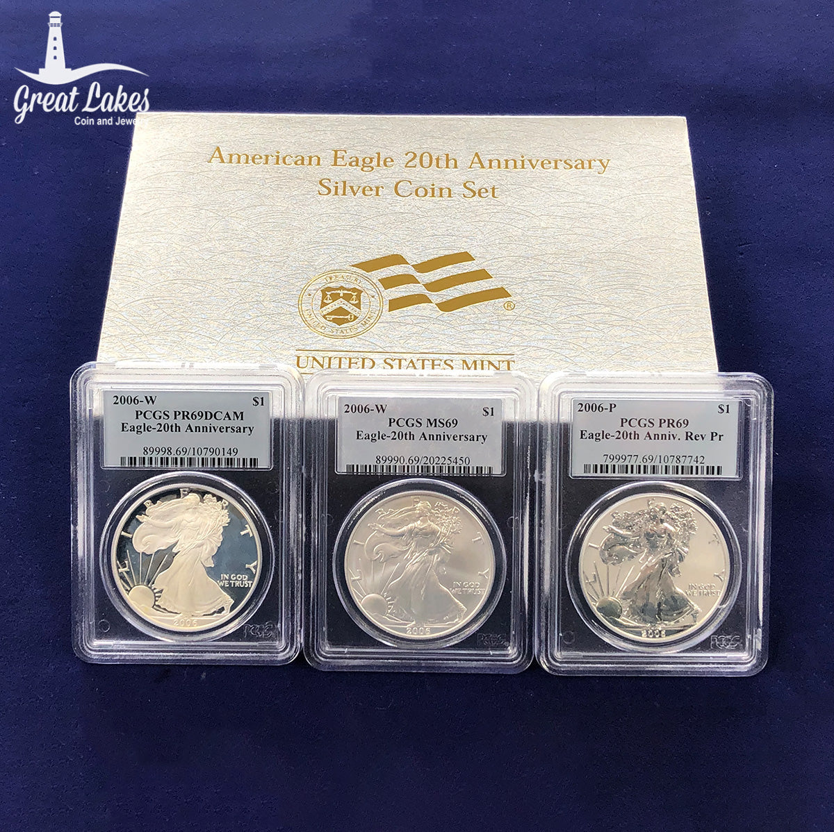 2006 3 Piece American Silver Eagle 20th Anniversary Set PCGS MS69 ...