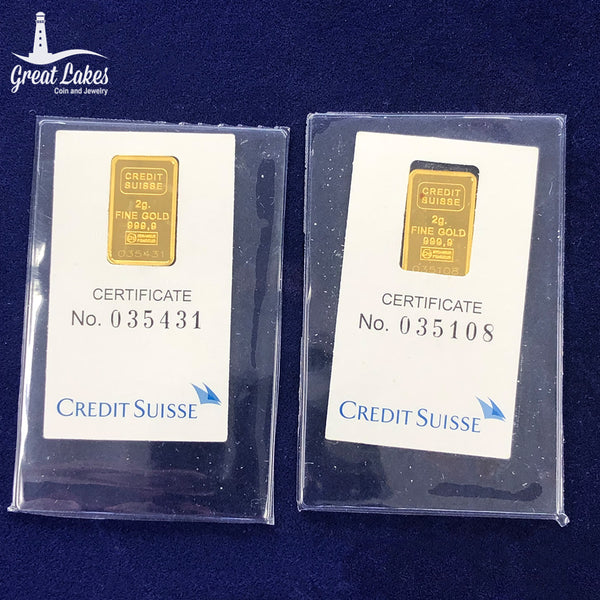 Credit Suisse 2 g Gold Bar (Secondary Market) - Great Lakes Coin