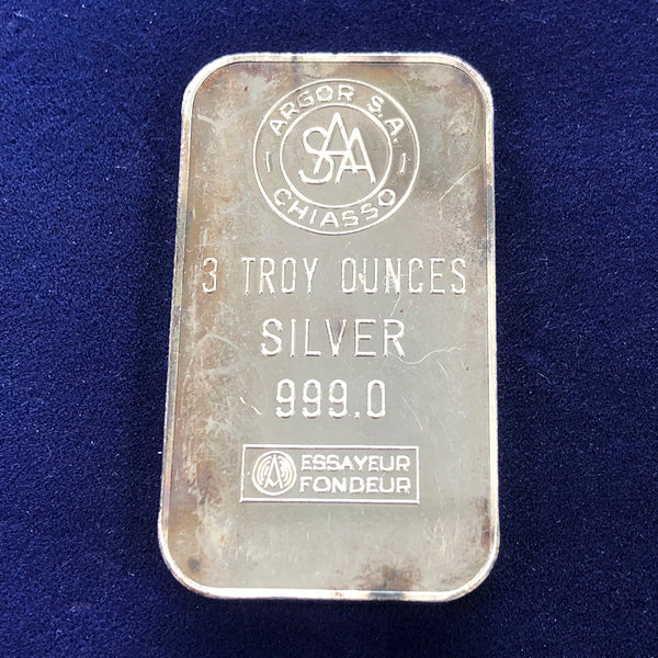 Vintage Argor Chiasso 3 oz Silver Bar - Great Lakes Coin