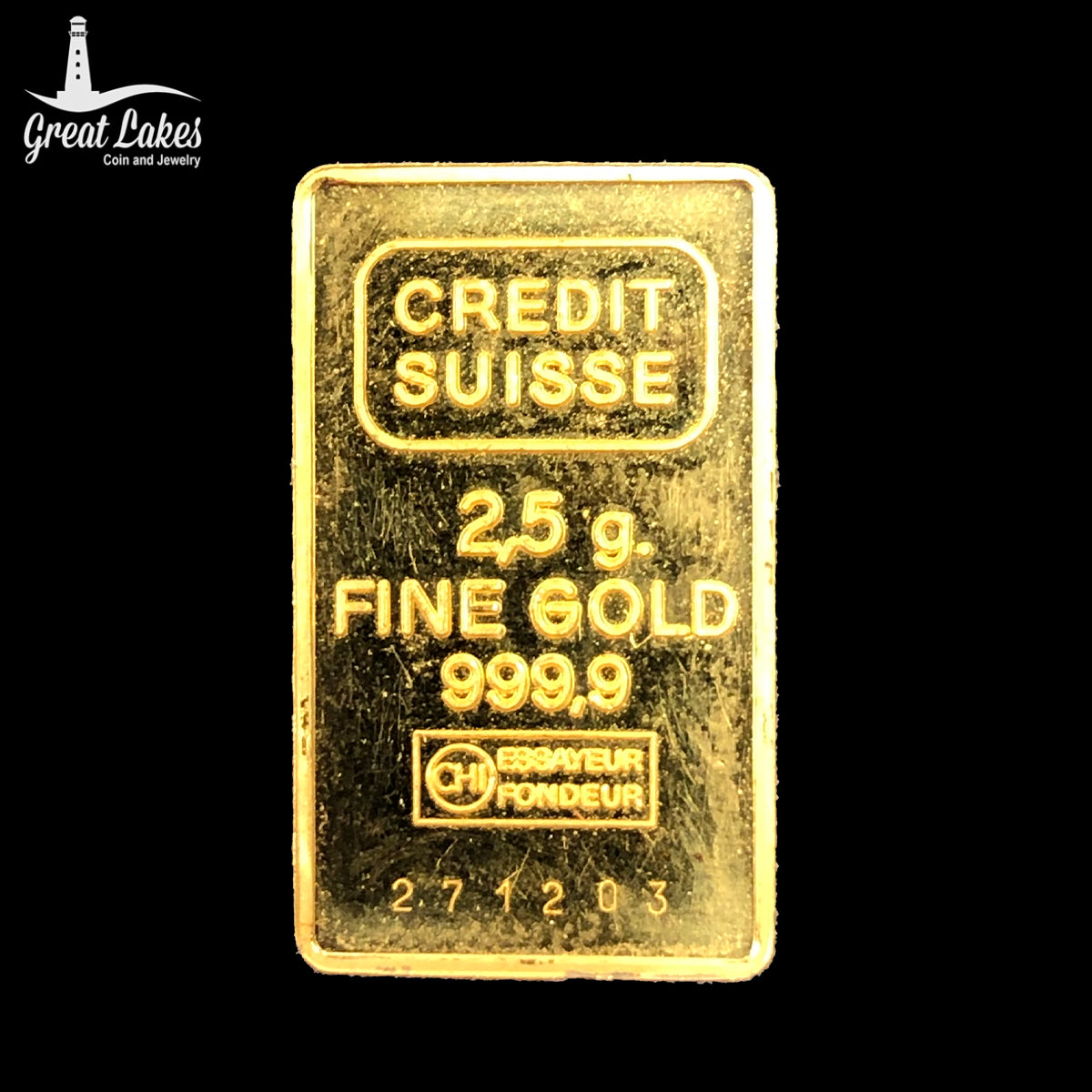 Credit Suisse 2.5 g Gold Bar (Secondary Market) - Great Lakes Coin