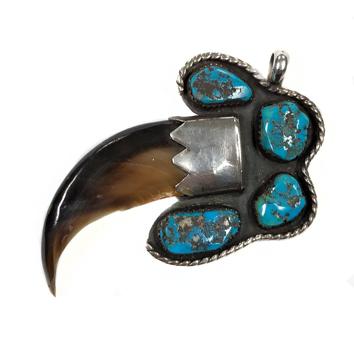 Navajo Silver & Turquoise Bear Claw Pendant - Great Lakes Coin