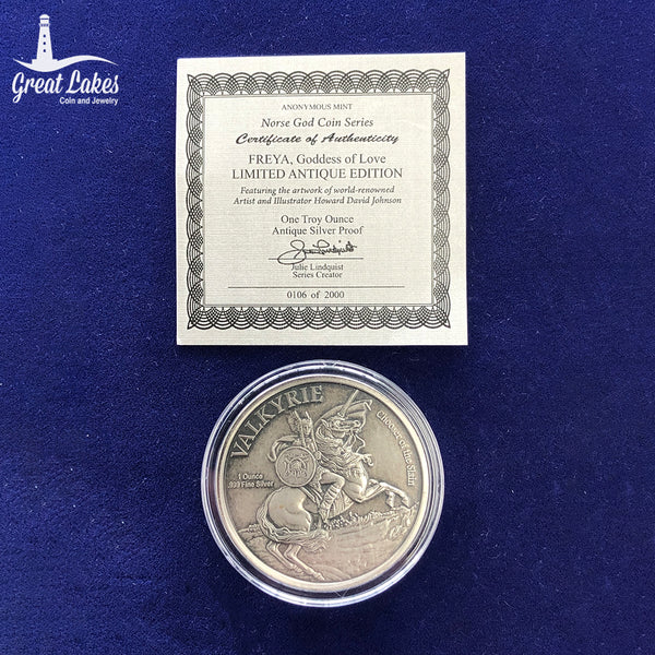 Norse God Series Freya 1 oz Antique Silver Round - Great Lakes Coin